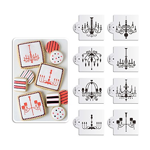 8pcs Chandelier Decorating Wedding Cake Cookie Stencil Fondant Cupcake Decorating Plastic Design Tools by Art Kitchenware ST-882