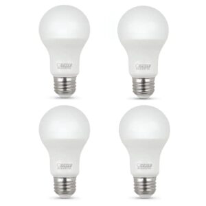 feit electric led light bulbs, a19 60w equivalent, non dimmable, 800 lumens, a19 led light bulbs, e26 base, 2700k soft white, a19 led bulbs, 10 year lifetime, 4 pack, a800/827/10kled/4