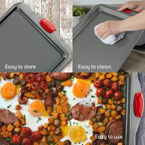 Nonstick Baking Sheet Tray Set of 3 - These Cookie Sheet Pans are Non-toxic, Dent, Warp, and Rust Resistant. Made with Heavy Gauge Carbon Steel for Oven Baking Sheets.