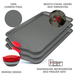 Nonstick Baking Sheet Tray Set of 3 - These Cookie Sheet Pans are Non-toxic, Dent, Warp, and Rust Resistant. Made with Heavy Gauge Carbon Steel for Oven Baking Sheets.