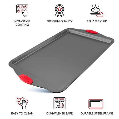 Nonstick Baking Sheet Tray Set of 3 - These Cookie Sheet Pans are Non-toxic, Dent, Warp, and Rust Resistant. Made with Heavy Gauge Carbon Steel for Oven Baking Sheets.