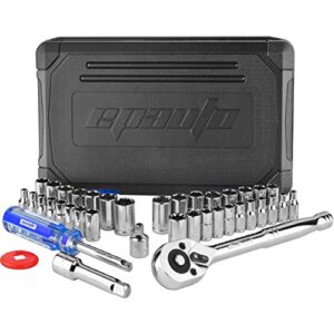 EPAuto 40 Pieces 1/4-Inch & 3/8-Inch Drive Socket Set with 72 Tooth Reversible Ratchet