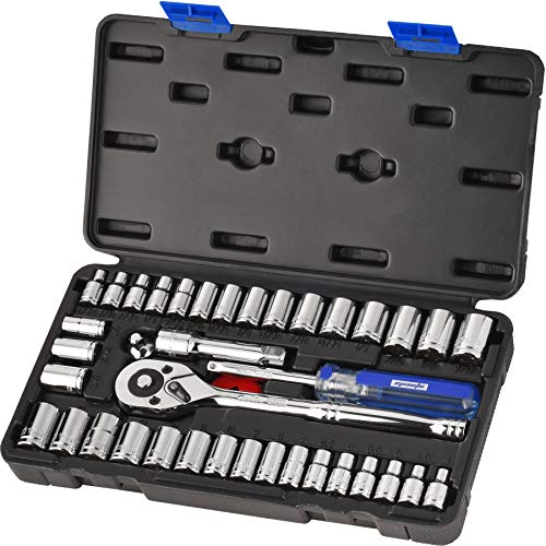 EPAuto 40 Pieces 1/4-Inch & 3/8-Inch Drive Socket Set with 72 Tooth Reversible Ratchet