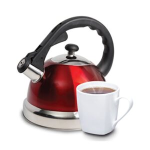 Mr Coffee Claredale Stainless Steel Whistling Tea Kettle, 2.2-Quart.Metallic Red