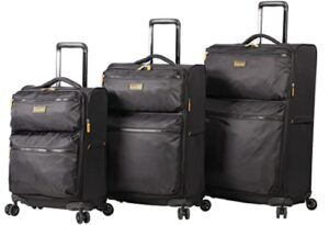 lucas designer luggage collection - 3 piece softside expandable ultra lightweight spinner suitcase set - travel set includes 20 inch carry on, 24 inch & 28 inch checked suitcases (black)