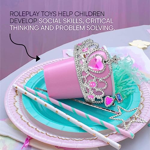 Neliblu Princess Pretend Play Dress Up Set - 12 Tiaras, 12 Wands, 24 Rings, Costume Jewelry, Accessories for Girls Dress Up Party, Ages 3-5