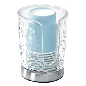 mdesign plastic/steel compact small disposable paper cup dispenser storage holder for rinsing cups on bathroom vanity countertops - rain collection - clear/brushed