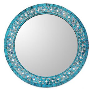 novica turquoise blossom glass mosaic wall mirror