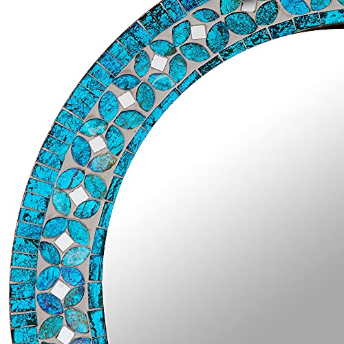 NOVICA Turquoise Blossom Glass Mosaic Wall Mirror