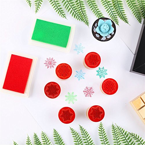 DECORA 6 Pieces Snowflake Floral Wooden Rubber Stamps for Card Making Scrapbooking and Crafts