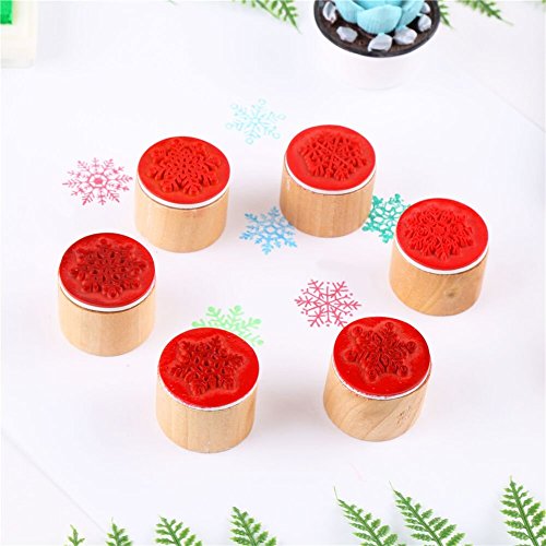 DECORA 6 Pieces Snowflake Floral Wooden Rubber Stamps for Card Making Scrapbooking and Crafts