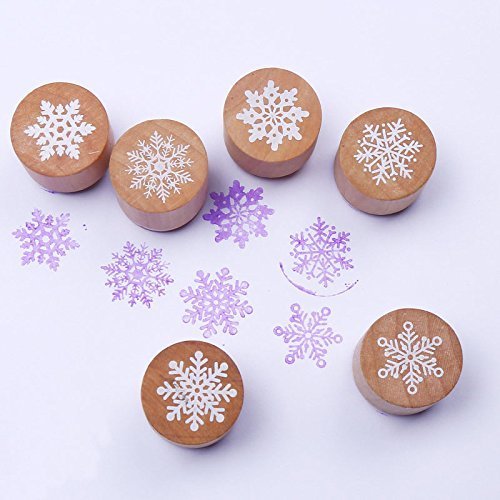 DECORA 6 Pieces Snowflake Floral Wooden Rubber Stamps for Card Making Scrapbooking and Crafts