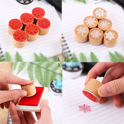 DECORA 6 Pieces Snowflake Floral Wooden Rubber Stamps for Card Making Scrapbooking and Crafts