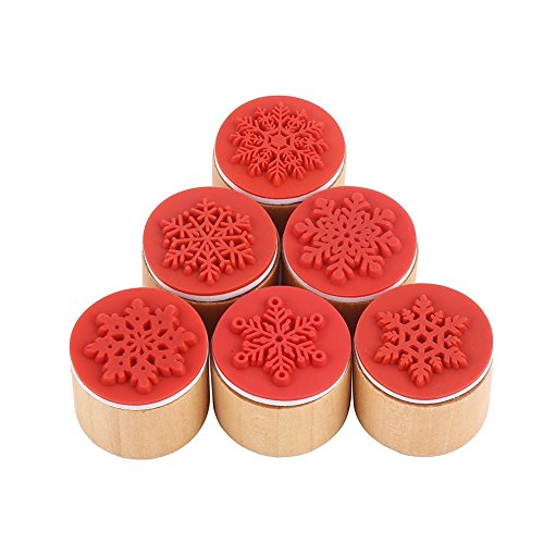 DECORA 6 Pieces Snowflake Floral Wooden Rubber Stamps for Card Making Scrapbooking and Crafts