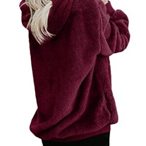 ReachMe Womens Oversized Sherpa Pullover Hoodie with Pockets Fuzzy Fleece Sweatshirt Tie Dye Fluffy Coat(A Burgundy,M)