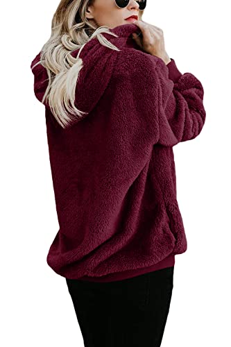 ReachMe Womens Oversized Sherpa Pullover Hoodie with Pockets Fuzzy Fleece Sweatshirt Tie Dye Fluffy Coat(A Burgundy,M)