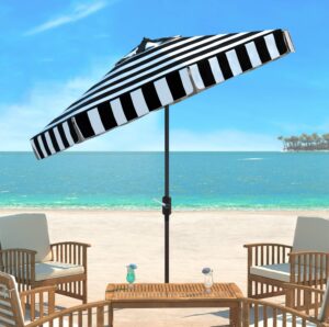 safavieh pat8003a outdoor collection elsa fashion line auto tilt umbrella, 9', black/white