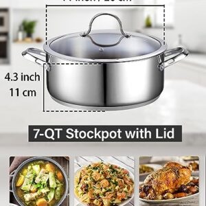 Cooks Standard Dutch Oven Casserole with Glass Lid, 7-Quart Classic Stainless Steel Stockpot, Silver