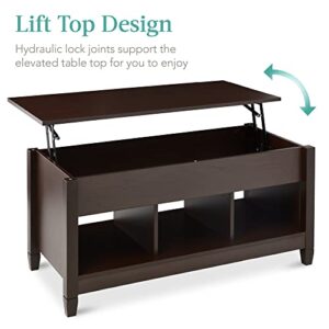 Best Choice Products Lift Top Coffee Table Hidden Storage Coffee Table, Wooden Dining Coffee Table, Accent Table Furniture for Living Room, Display Shelves - Espresso