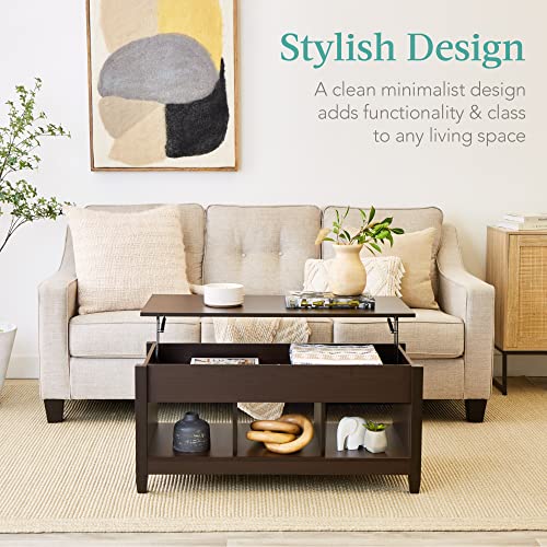 Best Choice Products Lift Top Coffee Table Hidden Storage Coffee Table, Wooden Dining Coffee Table, Accent Table Furniture for Living Room, Display Shelves - Espresso