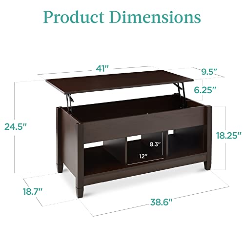 Best Choice Products Lift Top Coffee Table Hidden Storage Coffee Table, Wooden Dining Coffee Table, Accent Table Furniture for Living Room, Display Shelves - Espresso