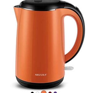 Secura SWK-1701DB The Original Stainless Steel Double Wall Electric Water Kettle 1.8 Quart, Orange