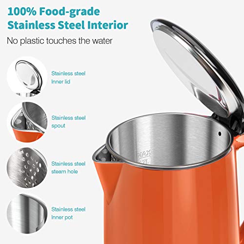 Secura SWK-1701DB The Original Stainless Steel Double Wall Electric Water Kettle 1.8 Quart, Orange