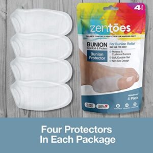 ZenToes Reusable Bunion Relief Protector Guards - Washable Gel Pads for Big Toe, Shield Feet from Friction, Pressure and Pain from Rubbing Shoes - 4 Count