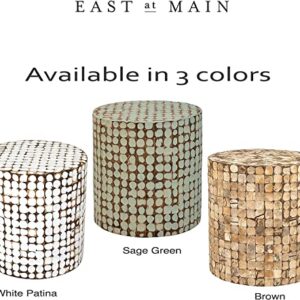 East at Main Round Side Table - 16”Dia x 16.5” h Living Room, Entryway, Small Spaces, Bedside Tables - Real Coconut Shell Mosaic Inlaid, Pre-Assembled, White Patina Finish