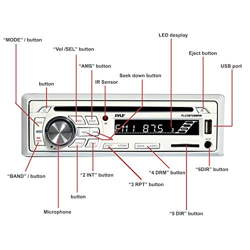 Pyle Marine Stereo Receiver Speaker Kit - In-Dash LCD Digital Console Built-in Bluetooth & Microphone 6.5” Waterproof Speakers (2) w/ MP3/USB/SD/AUX/FM Radio Reader & Remote Control - Pyle PLCDBT65MRW