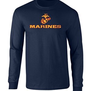 US Marines Two Tone Logo Graphic Long Sleeve Officially Licensed T Shirt Navy Large