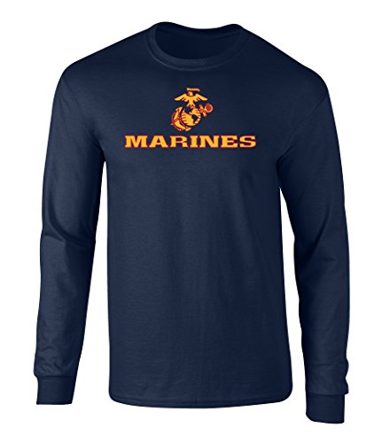 US Marines Two Tone Logo Graphic Long Sleeve Officially Licensed T Shirt Navy Large