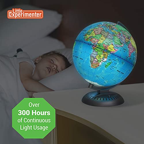 Illuminated Globe of the World with Stand | World Globe for Kids Learning with Build in LED Night Light | Light Up Earth Globe for Children | 8” Globe for Home, Desk, Classroom