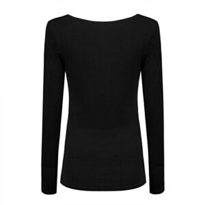 OThread & Co. Women's Long Sleeve T-Shirt Scoop Neck Basic Layer Stretchy Shirts (Medium, Black)