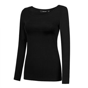 OThread & Co. Women's Long Sleeve T-Shirt Scoop Neck Basic Layer Stretchy Shirts (Medium, Black)