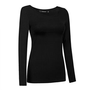 OThread & Co. Women's Long Sleeve T-Shirt Scoop Neck Basic Layer Stretchy Shirts (Medium, Black)