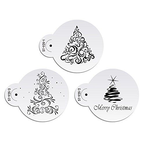 ART Kitchenware 6pcs/set Christmas Tree Cookie Stencil Set for Cakes Sugar Decoration Cookie Mold Reusable Stencils for Painting Beige/Semi-Transparent ST-925S