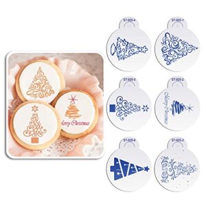 art kitchenware 6pcs/set christmas tree cookie stencil set for cakes sugar decoration cookie mold reusable stencils for painting beige/semi-transparent st-925s