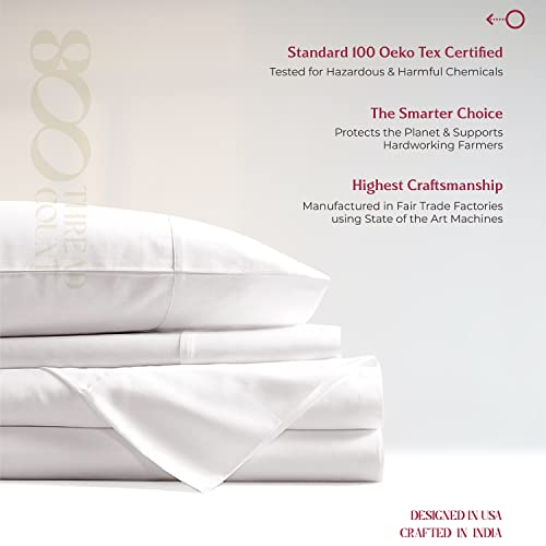 Mayfair Linen 800-Thread-Count Egyptian Quality Pure Cotton Sheets, White California King Size Bed Sheet Set, Long Staple Cotton, Sateen Weave for Soft Feel, Fits Mattress Upto 16'' DEEP Pocket