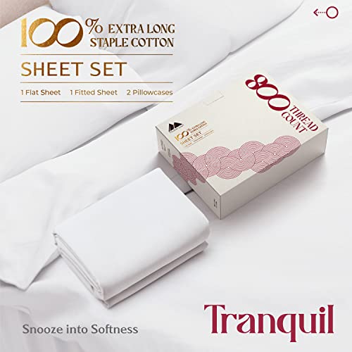 Mayfair Linen 800-Thread-Count Egyptian Quality Pure Cotton Sheets, White California King Size Bed Sheet Set, Long Staple Cotton, Sateen Weave for Soft Feel, Fits Mattress Upto 16'' DEEP Pocket