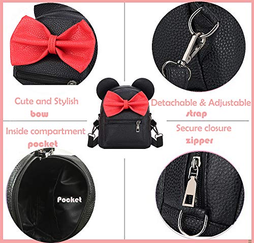 Girls Mini Backpack Purse Mouse Ear Polka-dot Sequin Bow Convertible Backpack to Crossbody Bag for Women (black, W7.5 x H8.7)