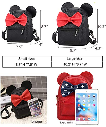 Girls Mini Backpack Purse Mouse Ear Polka-dot Sequin Bow Convertible Backpack to Crossbody Bag for Women (black, W7.5 x H8.7)