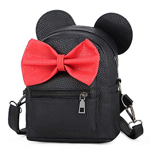 Girls Mini Backpack Purse Mouse Ear Polka-dot Sequin Bow Convertible Backpack to Crossbody Bag for Women (black, W7.5 x H8.7)