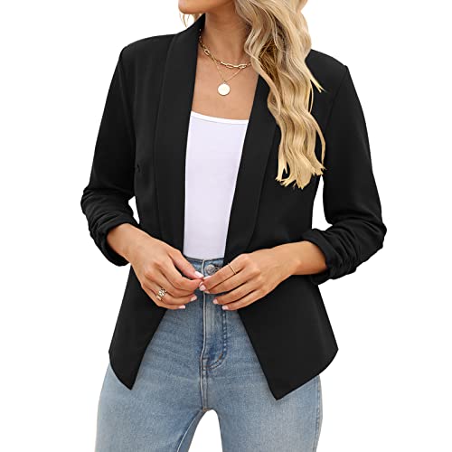 POGTMM Women's Autumn Oversize Slim Fit Lapel Suit Coat Jacket Blazer Outwear (L, Black)