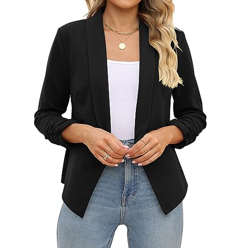 POGTMM Women's Autumn Oversize Slim Fit Lapel Suit Coat Jacket Blazer Outwear (L, Black)