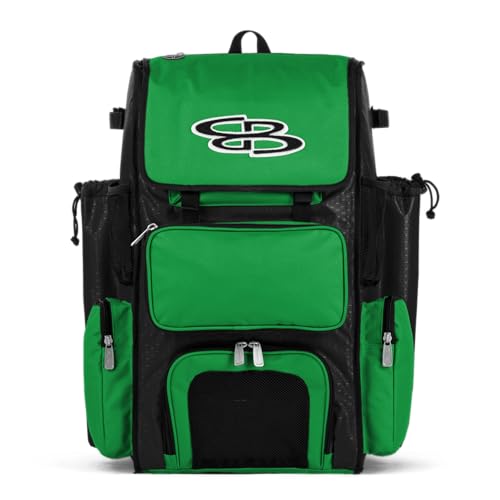 Boombah Superpack Bat Pack -Backpack Version (no wheels) - Holds up to 4 Bats - Black/Kelly Green - For Baseball or Softball