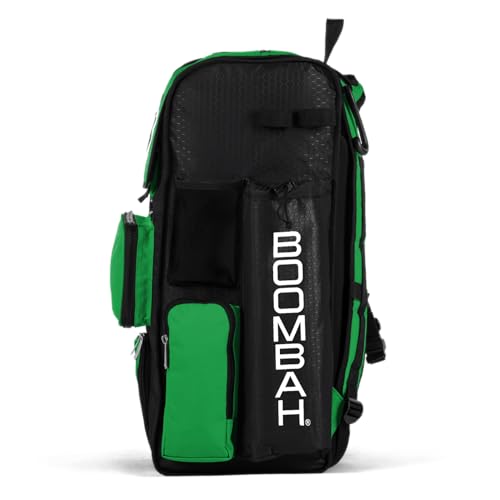 Boombah Superpack Bat Pack -Backpack Version (no wheels) - Holds up to 4 Bats - Black/Kelly Green - For Baseball or Softball