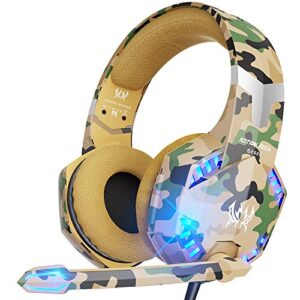 versiontech. g2000 gaming headset for ps5 ps4 xbox one controller,bass surround noise cancelling mic,over ear headphones with led lights for mac laptop xbox series x nintendo switch nes pc games-camo