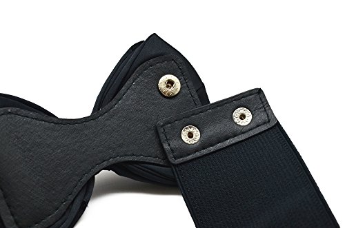 Meta-U Women Flower Elastic Wide Waist Belt (black bow & white bow)