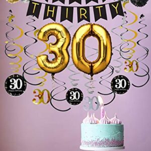 Dirty Thirty Banner with Pom Poms 30th Glittery Hanging Streamers 30 Years Old Balloons for 30th Happy Birthday Party Decorations Pack